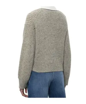 Brunello Cucinelli Long Sleeve V-neck Pullover With Sequin Embellishments - Gray