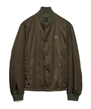 Prada Re-nylon Bomber Jacket With Ribbed Details And Iconic Logo
