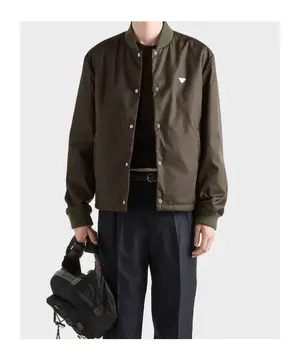 Prada Re-nylon Bomber Jacket With Ribbed Details And Iconic Logo