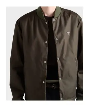 Prada Re-nylon Bomber Jacket With Ribbed Details And Iconic Logo