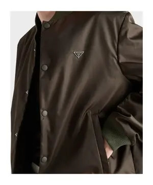 Prada Re-nylon Bomber Jacket With Ribbed Details And Iconic Logo