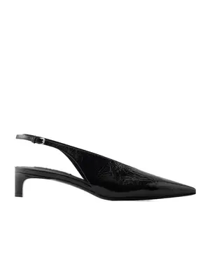 JIL SANDER Pleated Patent Leather Slingback Sandals