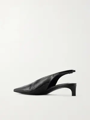 JIL SANDER Pleated Patent Leather Slingback Sandals