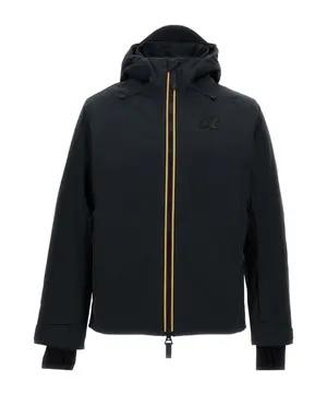 K-WAY Zip-up Hooded Jacket With Logo - Black
