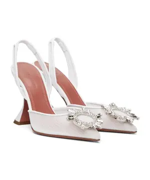 Amina Muaddi Begum Pointed-toe Slingback Sandals With Crystal Embellishment - White