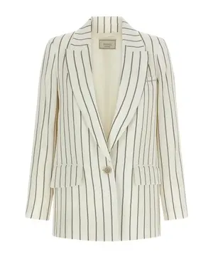 Peserico Single Breasted Pinstripe Twill Blazer - White