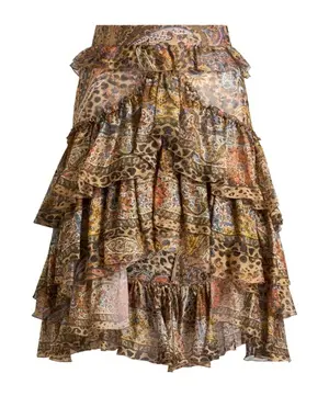 Etro Paisley Printed Asymmetrical Ruffled Skirt - Brown