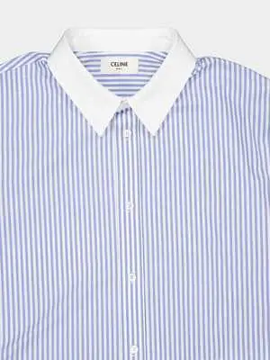 Celine Classic Shirt In Striped Cotton Poplin - Transparent Blue