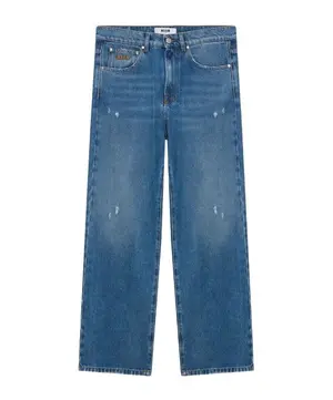 MSGM Distressed Straight Leg Jeans - Blue