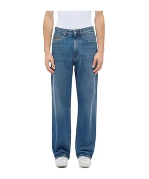 MSGM Distressed Straight Leg Jeans - Blue