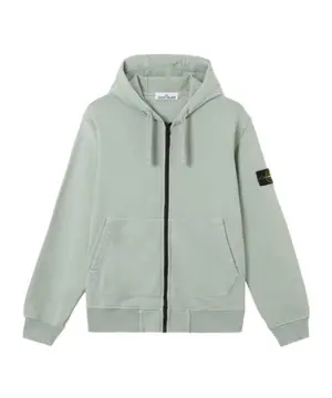 Stone Island Logo Patch Zip-up Hoodie - Sage