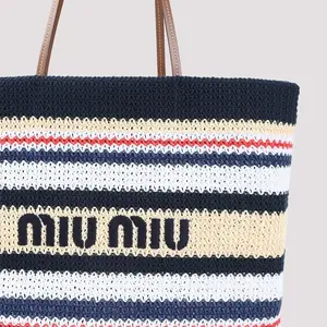 Miu Miu Raffia-effect Woven Tote Bag - Multicolor