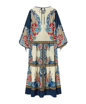 La DoubleJ Printed Silk Maxi Dress - Blue