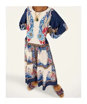 La DoubleJ Printed Silk Maxi Dress - Blue