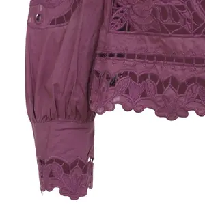 Farm Rio Floral Cut-out Long-sleeved Scalloped Shirt - Pink