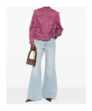 Farm Rio Floral Cut-out Long-sleeved Scalloped Shirt - Pink