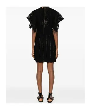 TWINSET Lace Mini Dress With Floral Appliqué And Scalloped Trim - Black