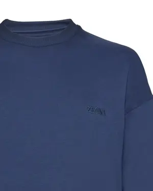Zegna Logo Embroidered Crewneck Sweatshirt - Blue