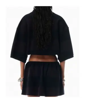 Alexander Wang Cropped Polo Shirt With Oversized Sleeves - Black