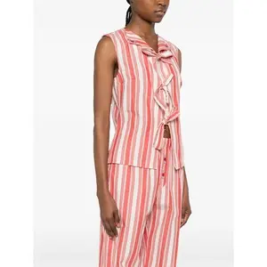 Stine Goya Striped Sleeveless Front Tie Top - Pink