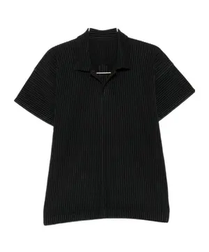 Issey Miyake Homme Plissé Pleated V-neck Polo Shirt - Black