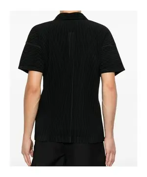 Issey Miyake Homme Plissé Pleated V-neck Polo Shirt - Black
