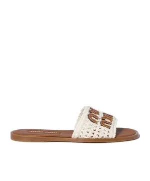 Miu Miu Woven Logo Flat Sandals - Ivory