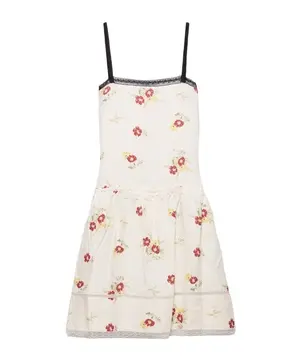 Prada Embroidered Linen Mini Dress - Ruby Red