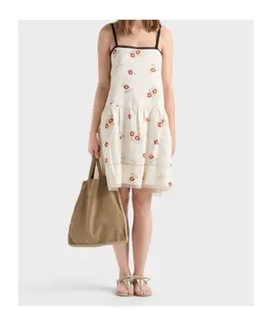 Prada Embroidered Linen Mini Dress - Ruby Red