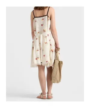 Prada Embroidered Linen Mini Dress - Ruby Red