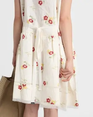Prada Embroidered Linen Mini Dress - Ruby Red