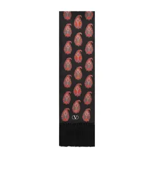 Valentino Garavani Paisley-print Fringed Scarf - Black