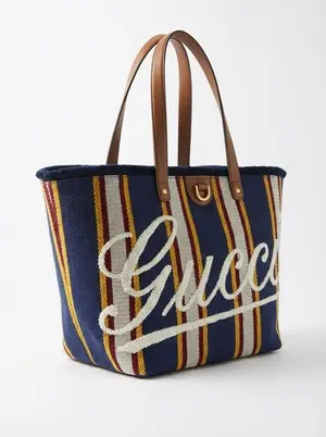 Gucci Embroidered Tote Bag - Dark Blue And Multicolour