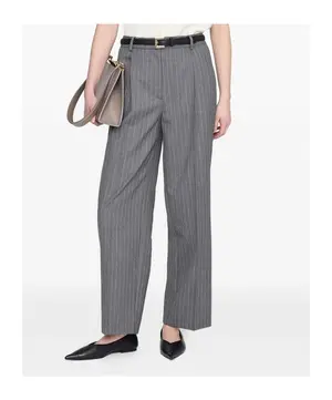 ANINE BING Pinstriped Pleated Trousers - Gray