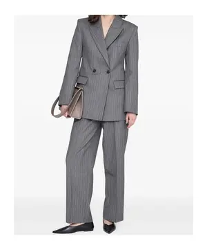 ANINE BING Pinstriped Pleated Trousers - Grey