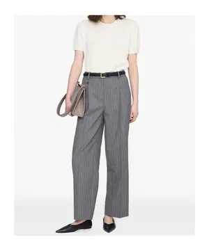 ANINE BING Pinstriped Pleated Trousers - Grey