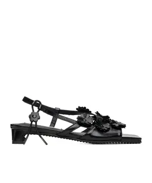 Cecilie Bahnsen Square-toe High-heeled Sandals With Floral Appliqués - Black