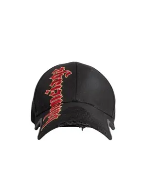 Balenciaga Distressed Gothic Logo Baseball Cap - Black