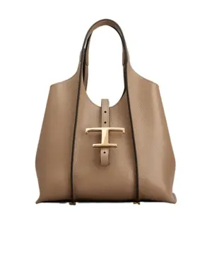 TOD'S Timeless Mini Shopping Bag In Calfskin With Ribbed Detailing - Beige