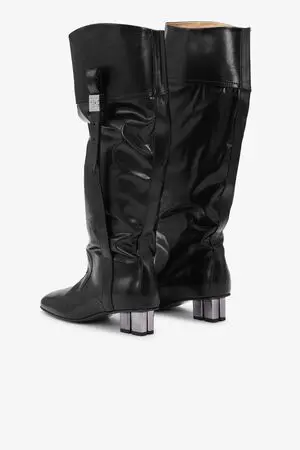 GANNI Slouchy Gathered Detail Heeled Boots - Black