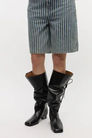 GANNI Slouchy Gathered Detail Heeled Boots - Black