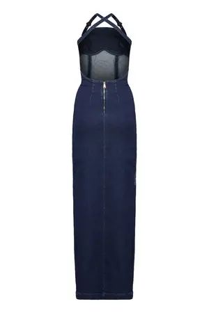 Versace Denim Maxi Dress With Side Slit