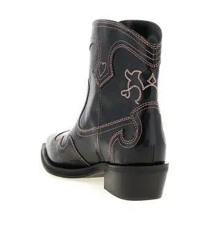 GANNI Low Shaft Embroidered Western Boots - Black