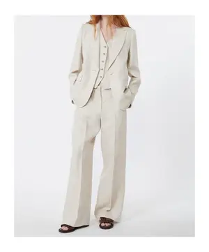 Max Mara Malizia Pressed Crease Wide Leg Pants - Beige