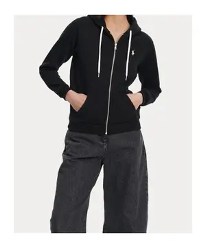 Polo Ralph Lauren Full-zip Drawstring Hoodie With Logo Detail - Black
