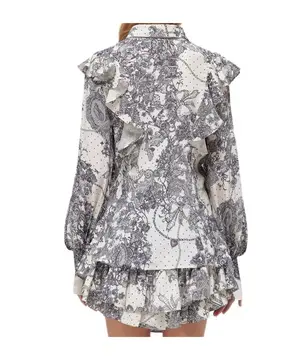 BLUGIRL Lace-print Ruffled Shirt - Gray