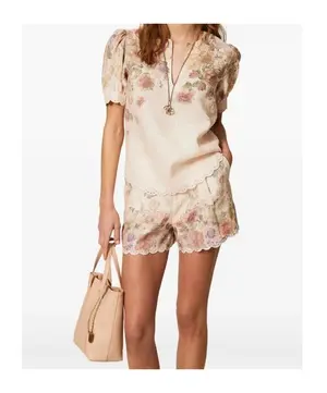 TWINSET Embroidered Floral Puff Sleeve Top