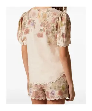 TWINSET Embroidered Floral Puff Sleeve Top