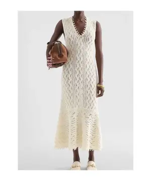JIL SANDER V-neck Sleeveless Knitted Maxi Dress
