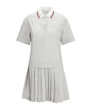 Thom Browne Striped Pleated Polo Mini Dress - Medium Gray